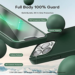 TOCOL 5 in 1 for iPhone 13 Pro Case, with 2X Screen Protector + 2X Camera Lens Protector, Liquid Silicone Phone Case for iPhone 13 Pro, Alpine Green