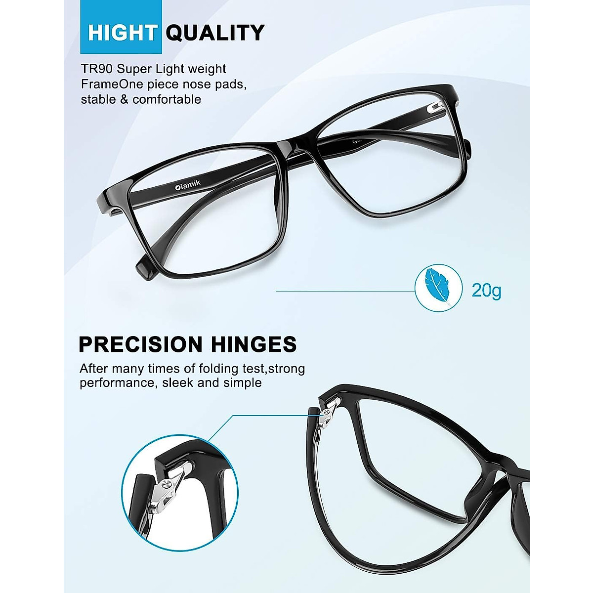 OIAMIK Blue Light Blocking Glasses: Computer Reading TV Phones Gaming Glasses Anti Eyestrain Blue Light Glasses for Woman/Men Anti UV Glare Eyeglasses (Black)