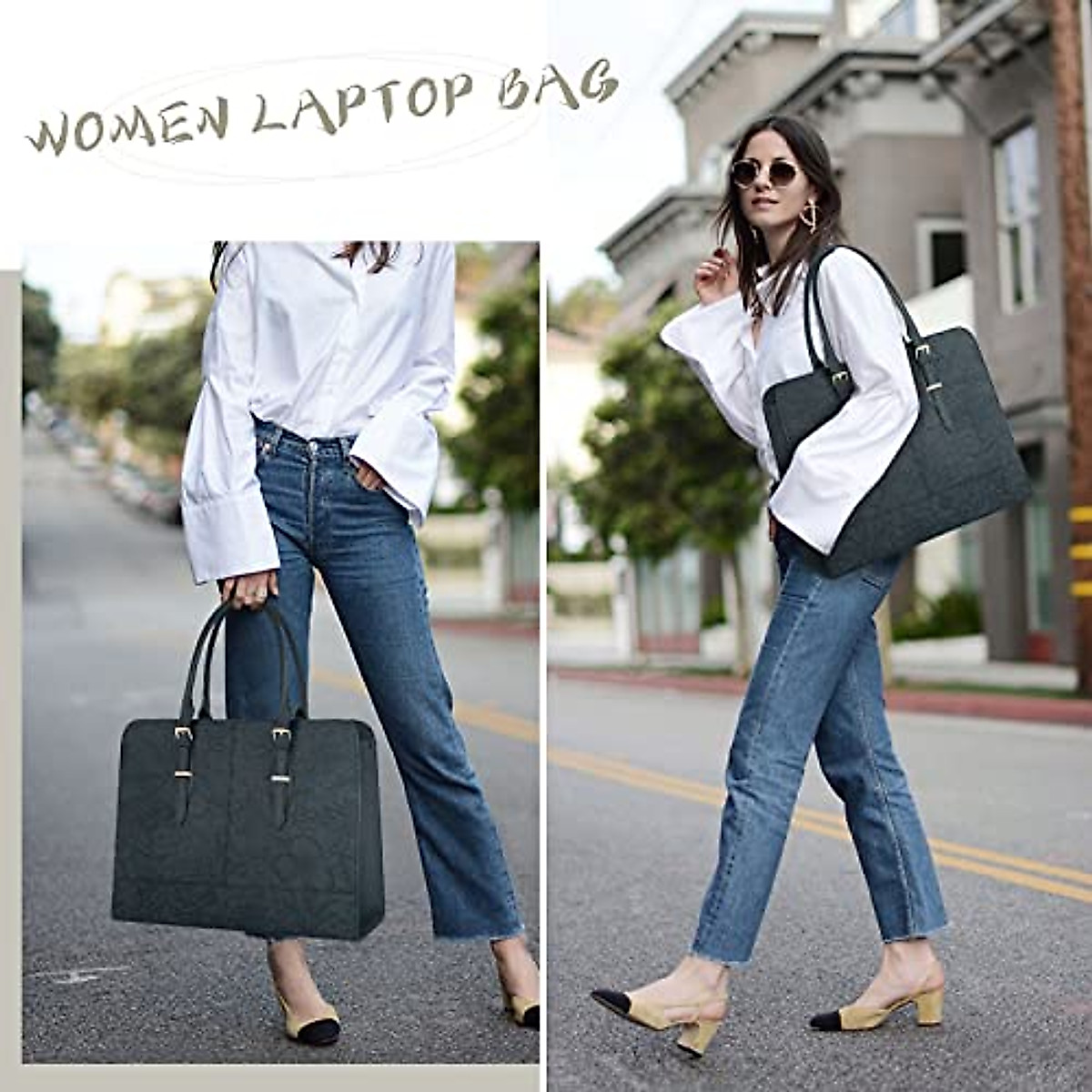Laptop Bag for Women 15.6 inch Laptop Tote Bag Waterproof Leather Work Bag Large Capacity Computer Tote Bag Professional Office Business Briefcase Lightweight Travel Handbag Shoulder Bag, Dark Green