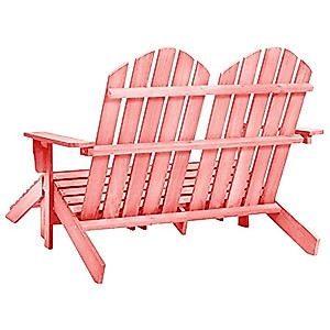 Tidyard 2-Seater Patio Adirondack Chair&Ottoman Fir Wood Pink Outdoor Fire Pit Chair Wooden Garden Armchair for Porch Pool Lawn Deck Backyard Balcony Outdoor
