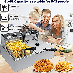 Commercial Deep Fryer with Basket - Large Capacity Stainless Steel Electric Oil Fryer for Restaurant or Home Use,3400W 12.7QT