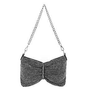 Ayliss Women Rhinestone Handbag Clutch Crystal Mini Bowknot Evening Purse Bag Top Handle Shoulder Party Bag Pouch Chain (Black #1)