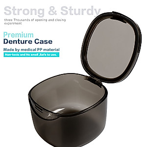 Uouovo 2022 Upgraded Denture Bath Box Cup, No-Leak Denture case,Retainer Cleaning Box, Complete Clean Care for Dentures, Clear Braces, Mouth Guard, Night Guard & Retainers (transparent grey)