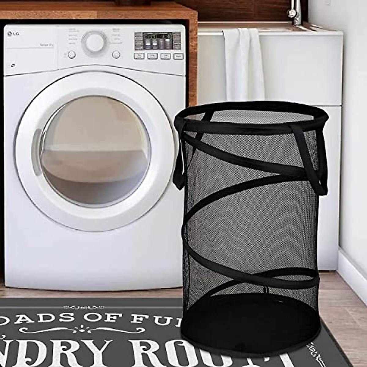 BATTOO Large Collapsible Laundry Basket Foldable Mesh Pop Up Hamper with Handles for Laundry Room, Bathroom, Kids Room, College Dorm, Travel, Storage Organizer Black