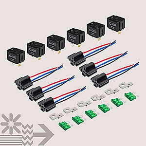 TRUE MODS 6 Pack 4-Pin 12V Bosch Style Fused Relay Switch Kit [Interlocking Harness Socket Holder] [14 AWG Hot Wires] [SPST] [30 Amp] 12 Volt Automotive relays with Fuse for Auto Cars