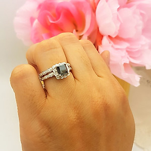 Dazzlingrock Collection 1.80 Carat (ctw) 10K Black & White Diamond Bridal Halo Engagement Ring Set, White Gold, Size 8