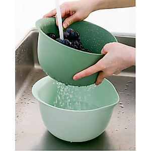 BLUE GINKGO Rice Strainer and Kitchen Colander Set - Strain Rice, Quinoa and Small Grains - Soak, Wash and Drain Vegetables and Fruit - (4 Quart Bowl) Olive and Sage