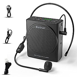 Bietrun Portable Voice Amplifier with Wired Microphone Headset and Waistband, Volume up to 100 dB, Rechargeable Personal Voice Amplifier for Teachers, Tour Guide, Coach, Presentation, Yoga, Fitness