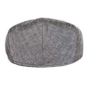 BOTVELA Men Linen Flat Ivy Breathable Summer Newsboy Hat (7 1/4-7 3/8, Herringbone Dark Grey)