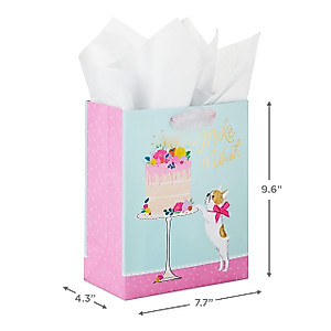 Hallmark 9" Medium Birthday Gift Bag with Tissue Paper (Make a Wish Cake and Pug Puppy)