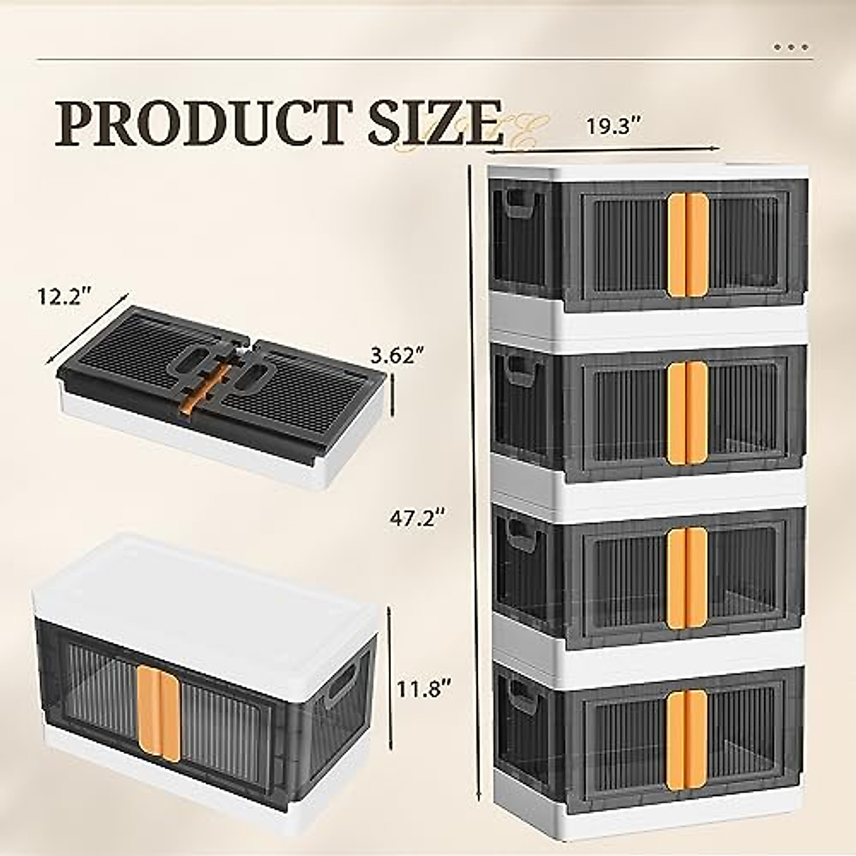 YESHOMY Storage Bins with Lids, 8.4 Gal Clear Plastic Collapsible Containers, Equipped with Door, Stackable Storage Box with Latching Buckles & Wheel, Organizer for Clothes, Toys, Foods, 4 Pack