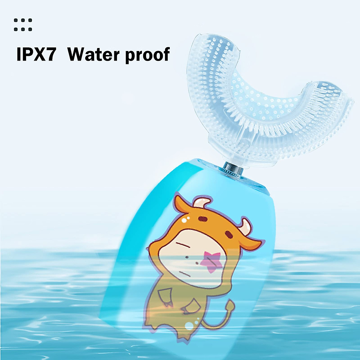 NC Kids Electric Toothbrush with Blue Lights,U Shaped Design,USB Charging with Water Cup,IPX7 Waterproof,45s Cleans All Teeth,Tau-Blue