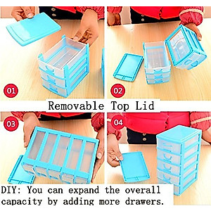 haoun 3-Tier Mini Desktop Organizer Drawer Type Storage Box - Blue