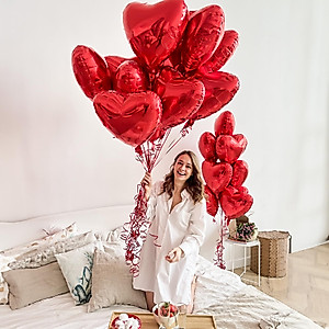 Red Heart Balloons, 18 Inch Red Heart Foil Balloons Large Red Foil Balloons Helium for Valentine's Day Party Decoration Red Heart Shape Mylar Balloons for Valentines Day Birthday Wedding Bridal