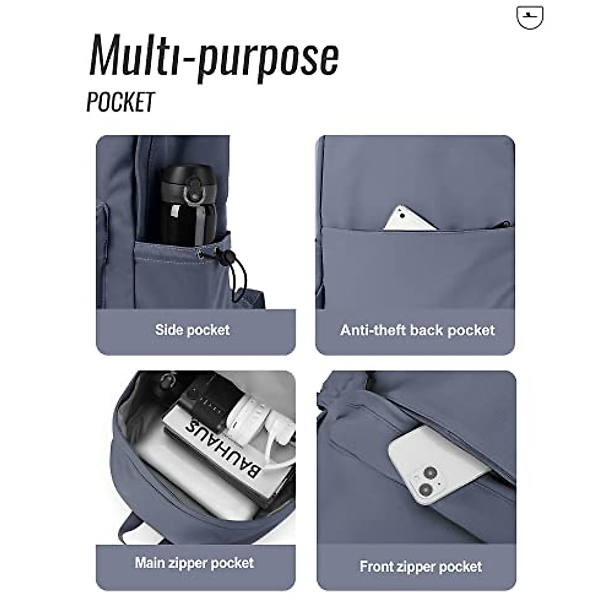 Dark blue Backpack for Women Men, Waterproof High School Bookbag,Lightweight Casual Travel Daypack,Classic Basic College Backpack,Middle School Bag for Teen Girls Boys