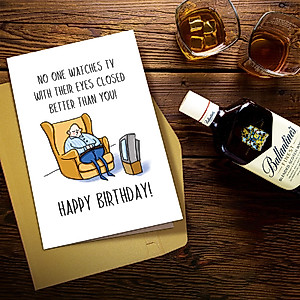 Supoeguk Funny Birthday Card for Men, Hilarious Birthday Card for Dad, Husband, Grandpa, Watches TV with Eyes Closed Card