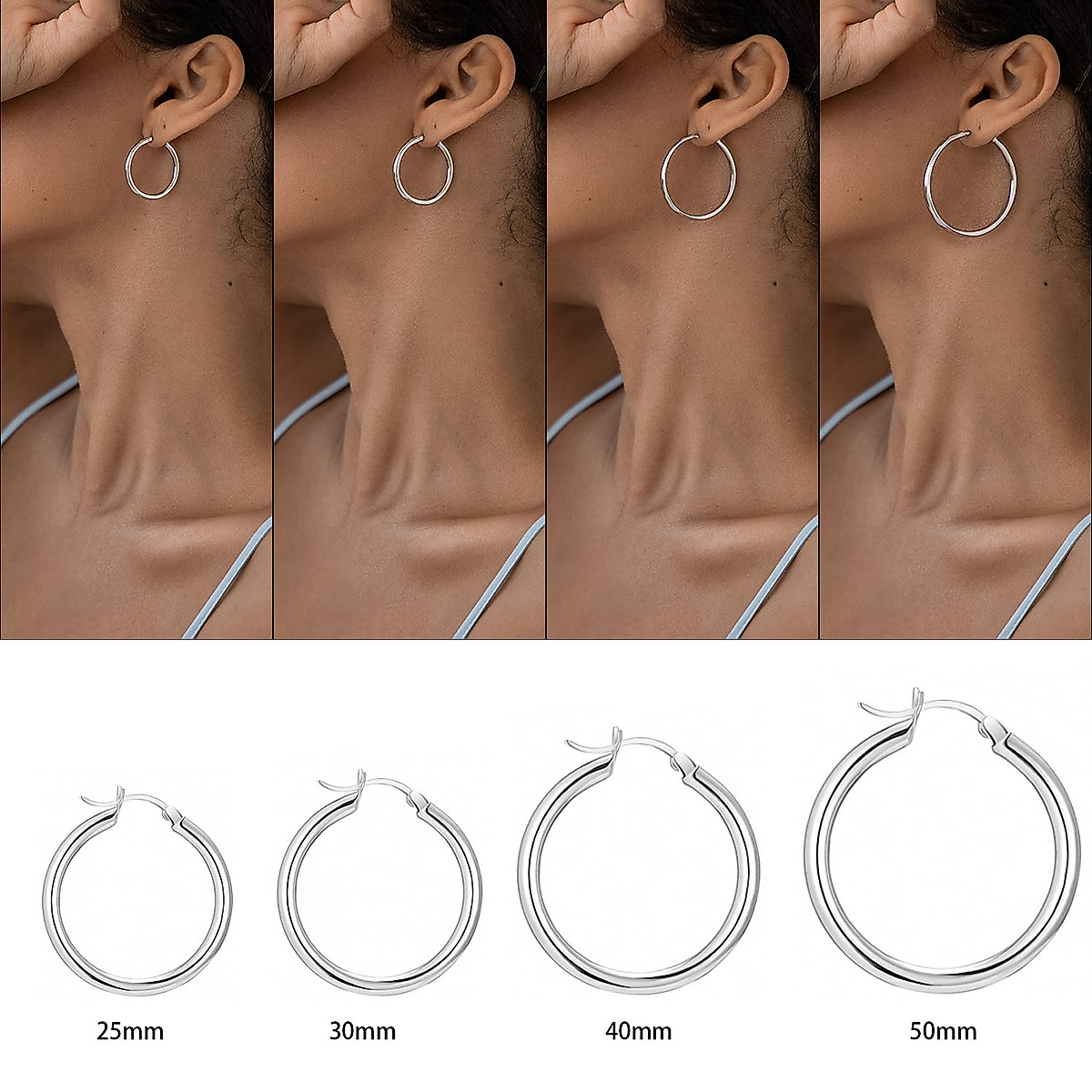 SWEETV Sterling Silver Earrings Chunky Hoop Earrings for Women 30MM Medium Huggie Earrings Silver Hoops