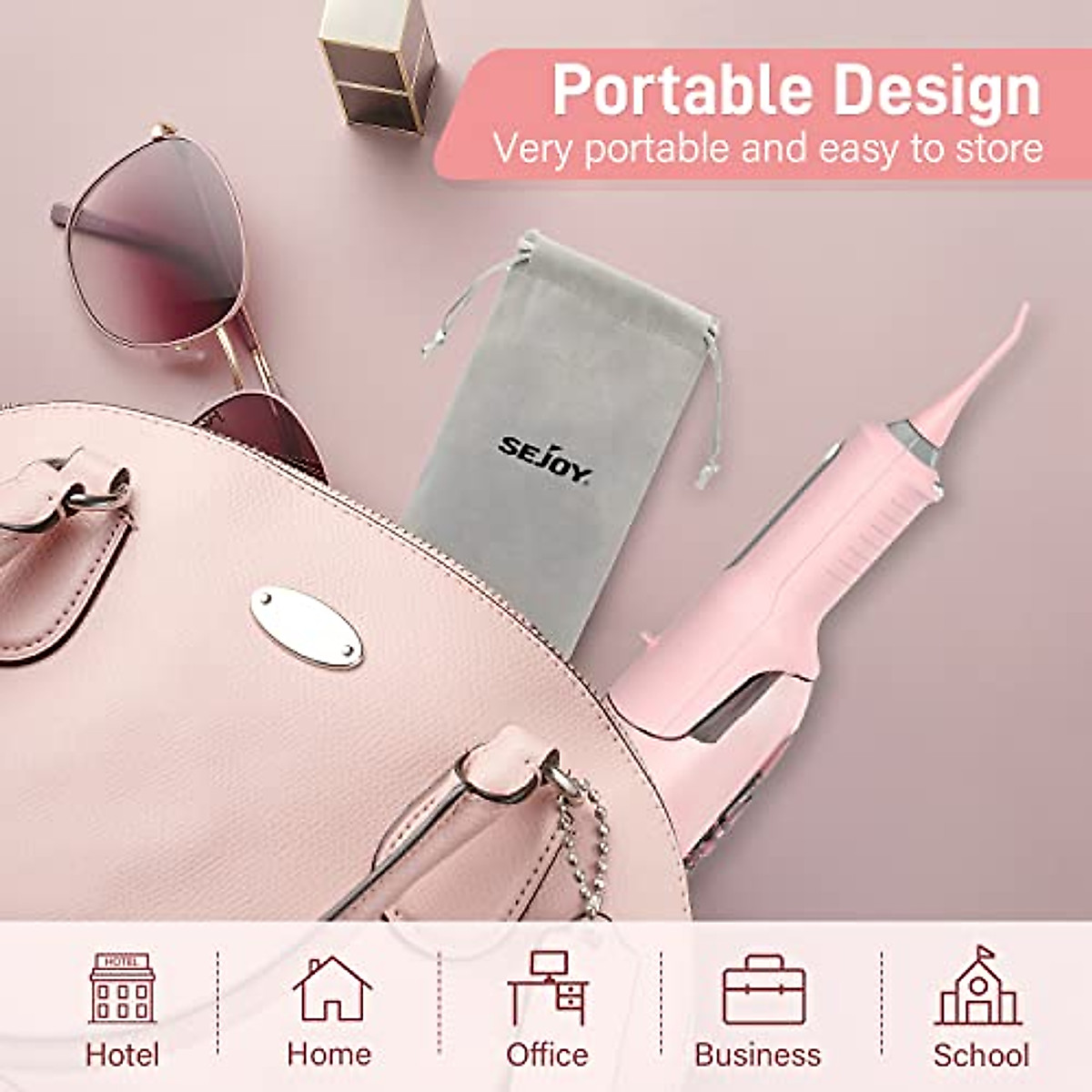 Sejoy Cordless Water Flosser, Water Dental Flosser Water Flossers for Teeth Portable Oral Irrigator Rechargeable for Home Travel Office, 270ML IPX7 Waterproof 5 Cleaning Modes and 5 Jet Tips