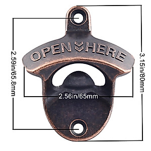 HAIICEN Vintage Copper Bottle Cap Opener Wall Mount, Retro Beer Bottle Opener with Screws for Homes Kitchen (Pack of 2)