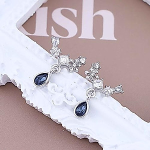 Sttiafay Vintage Teardrop Sapphire Earrings Crystal Climber Earrings Blue Sapphire Dangle Earrings Silver Sparkly Cz Rhinestone Earrings Jewelry for Women and Girls