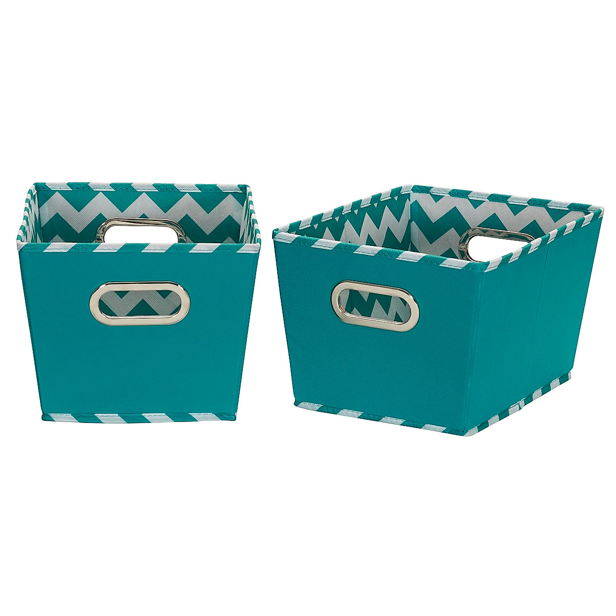 Household Essentials 70-1 Small Tapered Decorative Storage Bins | 2 Pack Set Cubby Baskets | Aqua Chevron