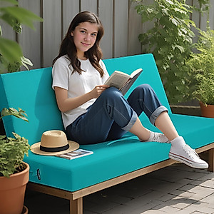 idee-home Outdoor Bench Cushion Waterproof, Bench Cushions for Outdoor Furniture, Patio Porch Swing Replacement Seat Pad with Ties for Garden Backyard, 42 x 18 Inch Peacock Blue