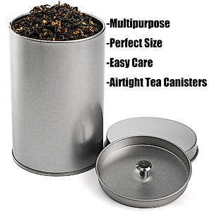 Yesland 6 Pack Tea Tin Canister with Airtight Double Lids, 12 Oz Tin Can Box and Small Round Kitchen Canisters for Loose Tea, Coffee, Candy, Herbs and Spices(Silver)