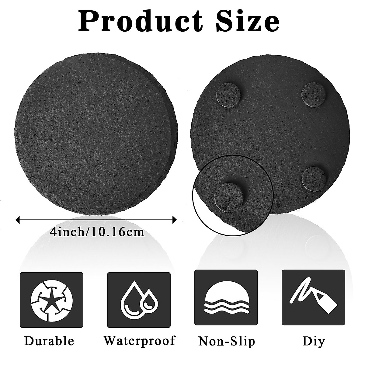 48 Pcs Coasters for Drinks, MAPRIAL 4 Inch Slate Coasters Black Stone Coaster Set Round Natural Handmade Rustic Rock with Anti-Scratch Bottom for Coffee Table, Home Decor, Cup, Bar, Housewarming Gifts