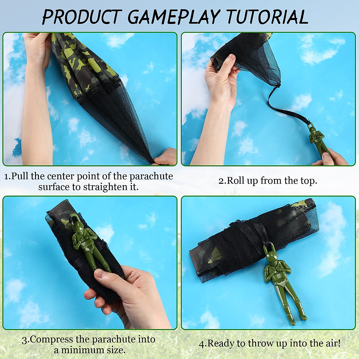 60 Pcs Army Camo Parachute Toys Hand Throwing Camo Parachute Men Toy Plastic Soldiers Army Toy Parachute Army Action Figures Hand Throw Outdoor Flying Gifts for Boys Girls Outdoor Party Game, 2 Styles