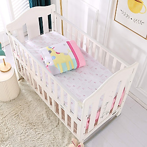 VIVILINEN Pink Elephant Crib Bedding Set for Girls 3 Pieces Giraffe Hedgehog Animals Infant Nursery Baby Crib Comforter Set with Crib Bed Blanket Quilt Fitted Sheet Skirt Set