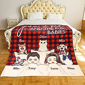 KERAOO Personalized Blanket Gift for Women Men, You and Me & The Fur Babies, Valentine's Day Birthday Gift for Her Him Dog Cat Lover, Customized Gift for Husband Wife Girlfriend Boyfriend