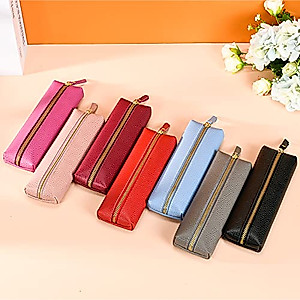 Sluxa Pink Genuine leather case, Pen organizer for adults, Small pencil case for women.