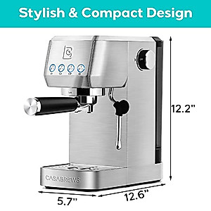 CASABREWS Espresso Machine 20 Bar, Professional Coffee Maker Cappuccino Latte Machine with Steam Milk Frother, Espresso Coffee Machine with 49oz Removable Water Tank, Stainless Steel, Gift for Dad Mom