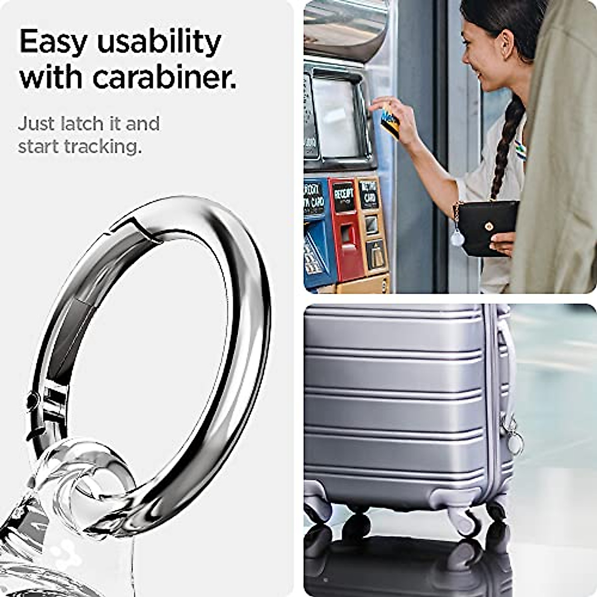 Spigen Ultra Hybrid Compatible with AirTag Case Cover AirTag Holder Designed for AirTag Keychain Ring (2021) - Crystal Clear