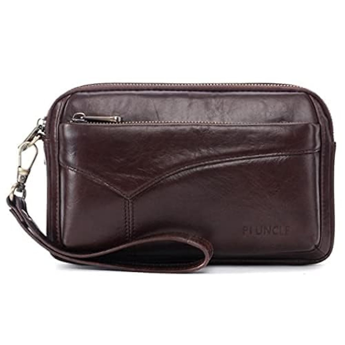 Leather Clutch Bag Wrist Purse for Men Women Business Organizer Wristlet Strap Pouch Coin Money Case Wallet Handbag Cell Phone Holder Daypack