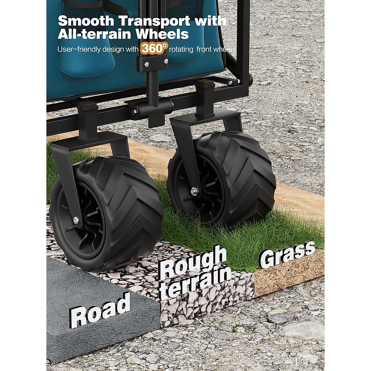 Beach Cart with Big Wheels for Sand, Ribitek Outdoor Folding Camping Grocery Portable Utility Cart, Heavy Duty 300 Lbs Capacity Collapsible All Terrain Sports Wagon with Adjustable Handle for Camping