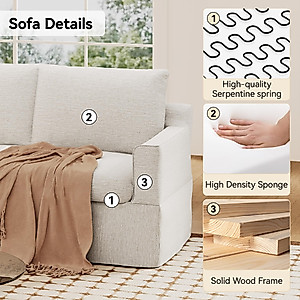 AMICLIBER 93 Inch Slipcovered Sofa,Comfy 3-Seater Sofa Couch with Extra Deep Seats,Modern Upholstered Loveseat with Wide Armrest,Removable Chenille Cover,Couch for Living Room,Office,Apartment,Beige