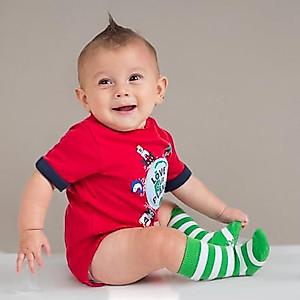 juDanzy Knee High Socks With Grips for Babies, Toddlers & Children (one pair) (2-4 Years, Green and white stripe)
