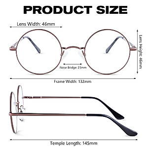 Bouryo Small Round Clear Lens Glasses for Men Women Non Prescription Circle Eyeglasses Metal Eyewear Frames