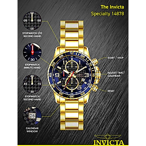 Invicta Men's 14878 Specialty Chronograph Dark Blue Textured Dial Gold Ion-Plated Stainless Steel Watch