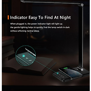 AFROG Multifunctional LED Desk Lamp with 10W Fast Wireless Charger, USB Charging Port, 5 Lighting Modes,7 Brightness Levels, 40 min Timer, Night Light Function,Eye-Caring Office Lamp, 5000K,8W,Black