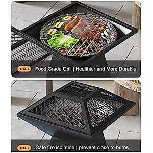 MCNUSS Fire Pit for Garden, 20 Inch Wood Burning Bonfire Firebowl Outdoor Portable Steel Firepit, with Ring Handle Flame Retardant Mesh Cover,Black