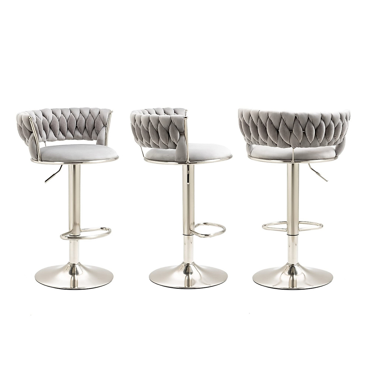 Keainvren Velvet Wave Hollow Barstools Set of 2, Modern Adjustable Swivel Bar Height Chairs Counter Stools with Back for Home Bar Kitchen Island Dining Rooms