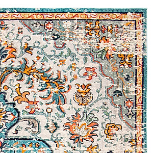 SAFAVIEH Madison Collection Area Rug - 8' x 10', Grey & Light Blue, Boho Chic Medallion Distressed Design, Non-Shedding & Easy Care, Ideal for High Traffic Areas in Living Room, Bedroom (MAD447F)