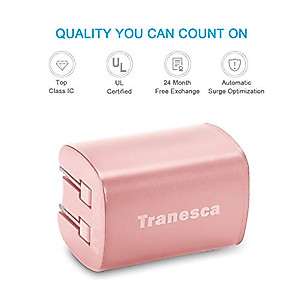 Tranesca Dual USB Wall Charger and 6ft Charging Cable (Rose Gold)