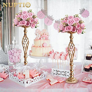 Versatile Metal Flower Arrangement Stand & Pillar Candles Holder Set for Wedding Party Dinner Centerpiece Event Restaurant Hotel Decoration (2 x L, Gold)