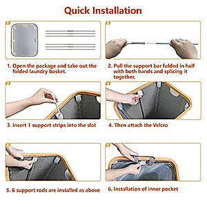 Upgraded Large Laundry Basket with Lid, 100L Tall Hamper Bamboo Handles [Support Reinforcement] Collapsible Dirty Clothes Front Pocket & Inner Bag for Bedroom, Bathroom, Gray, XL