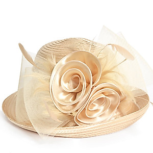 Womens Tea Party Church Baptism Kentucky Derby Dressy Hat (Apricot),Medium 56-58cm