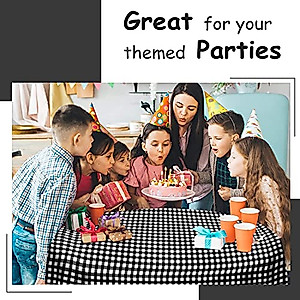 14 Pack Premium Round Checkered Black Plastic Tablecloth - 84 x 84 in. Disposable Round Plastic Table Cloth - Decorative Round Table Cover Smooth Table Cover - Disposable Table Cloths For Parties Use