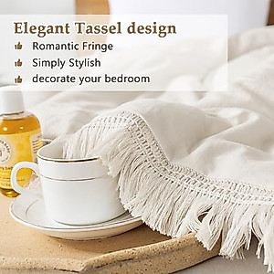 Andency Twin Comforter Set Beige, 2 Pieces Boho Tassel Kids Comforter Sets for Boys Girls Teens, Soft All Season Bedding Comforter Set (66x90In Comforter & 1 Pillowcase)